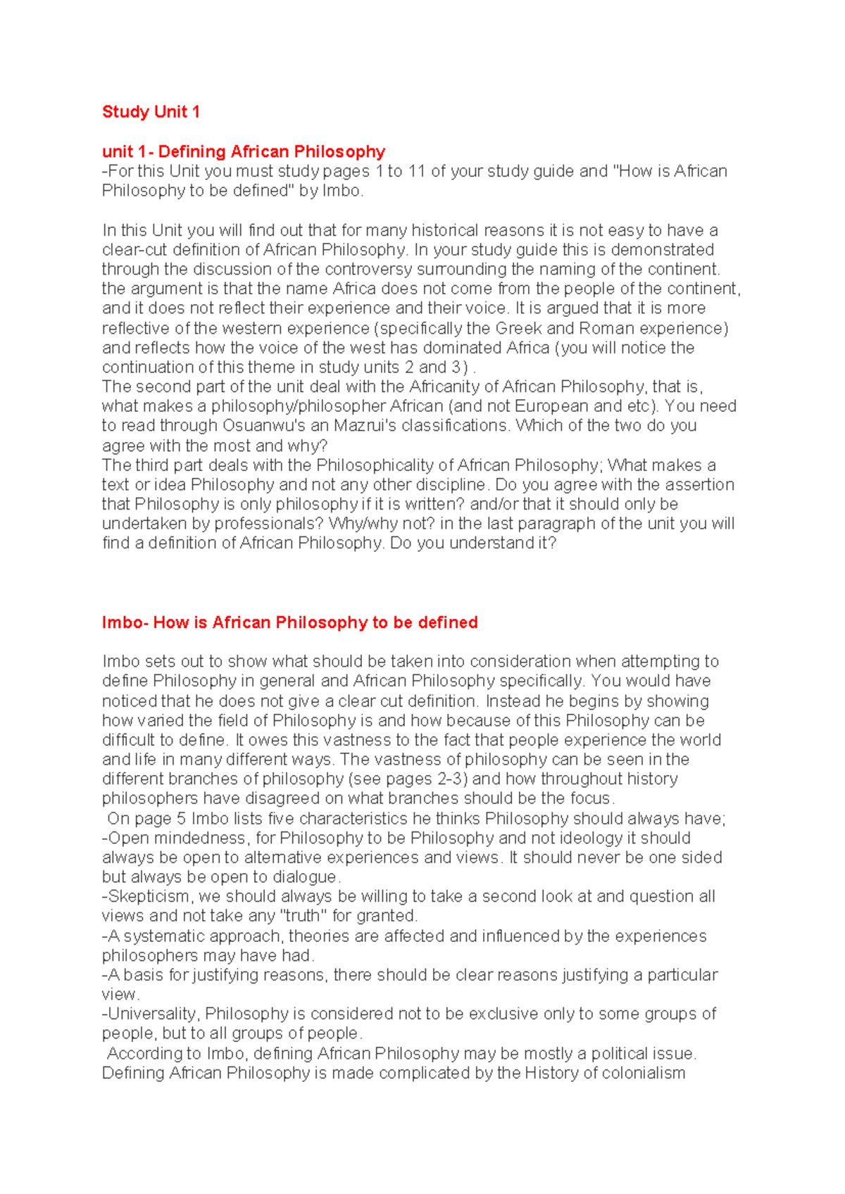 PLS1502 - Unit 1 Summary: Defining African Philosophy Concepts - Studocu