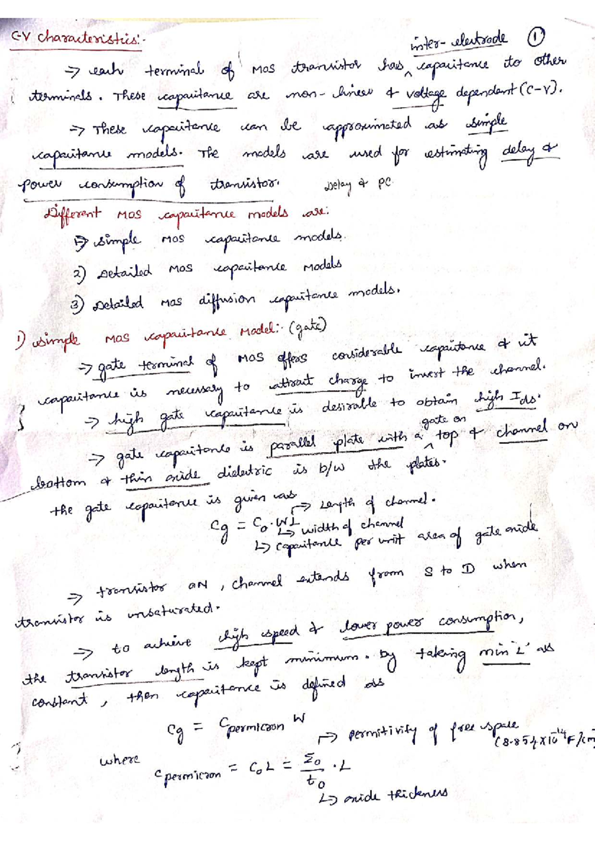 MOS Transistor Capacitance Models - Cv Characteristics Notes - Studocu