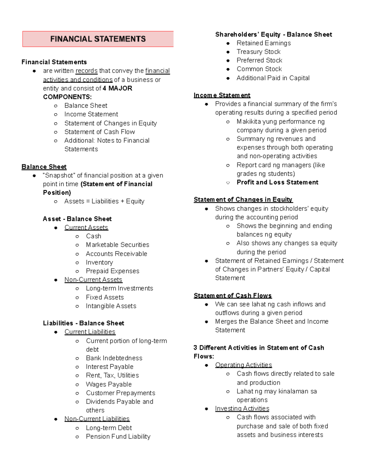 Finman 101: Comprehensive Notes on Financial Statements and Ratios ...