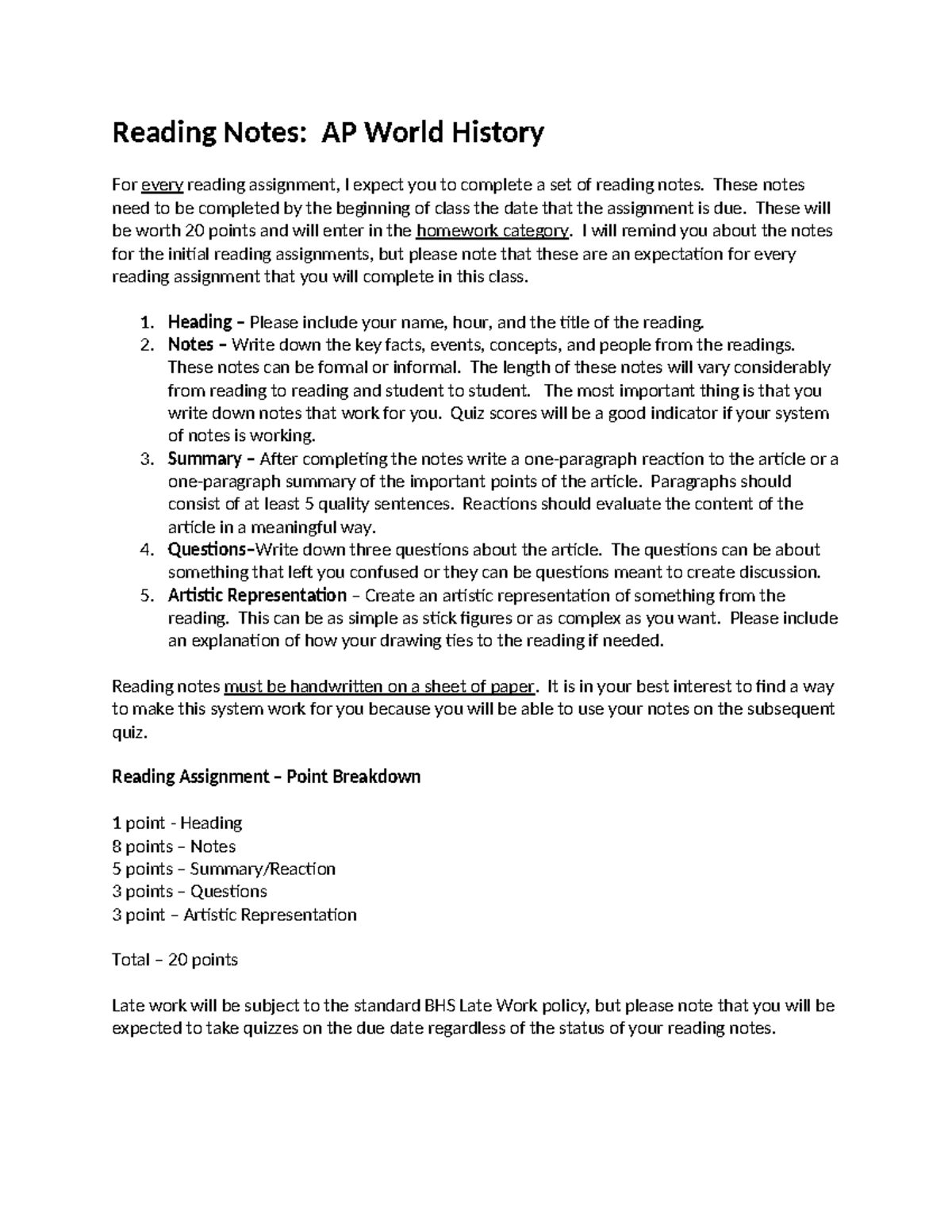 AP World History Reading Notes Guidelines and Expectations - Studocu