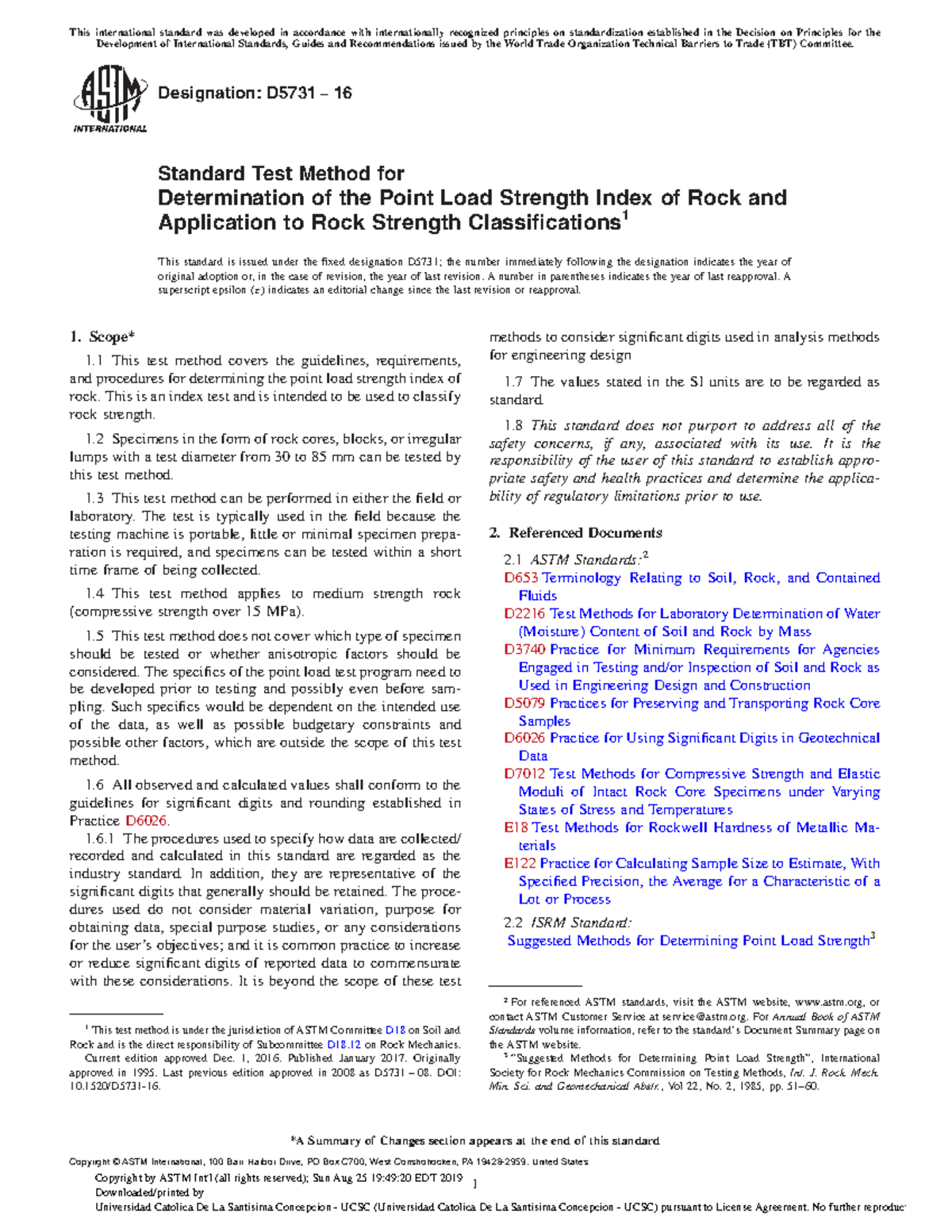 Determination of the Point Load Strength Index of Rock and Application ...