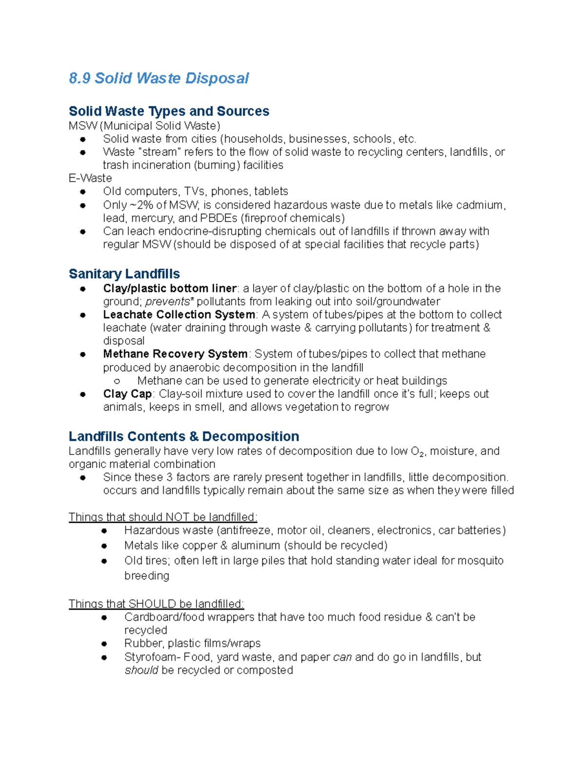 Unit 8: Solid Waste Disposal & Waste Reduction (8.9 & 8.10) - Studocu