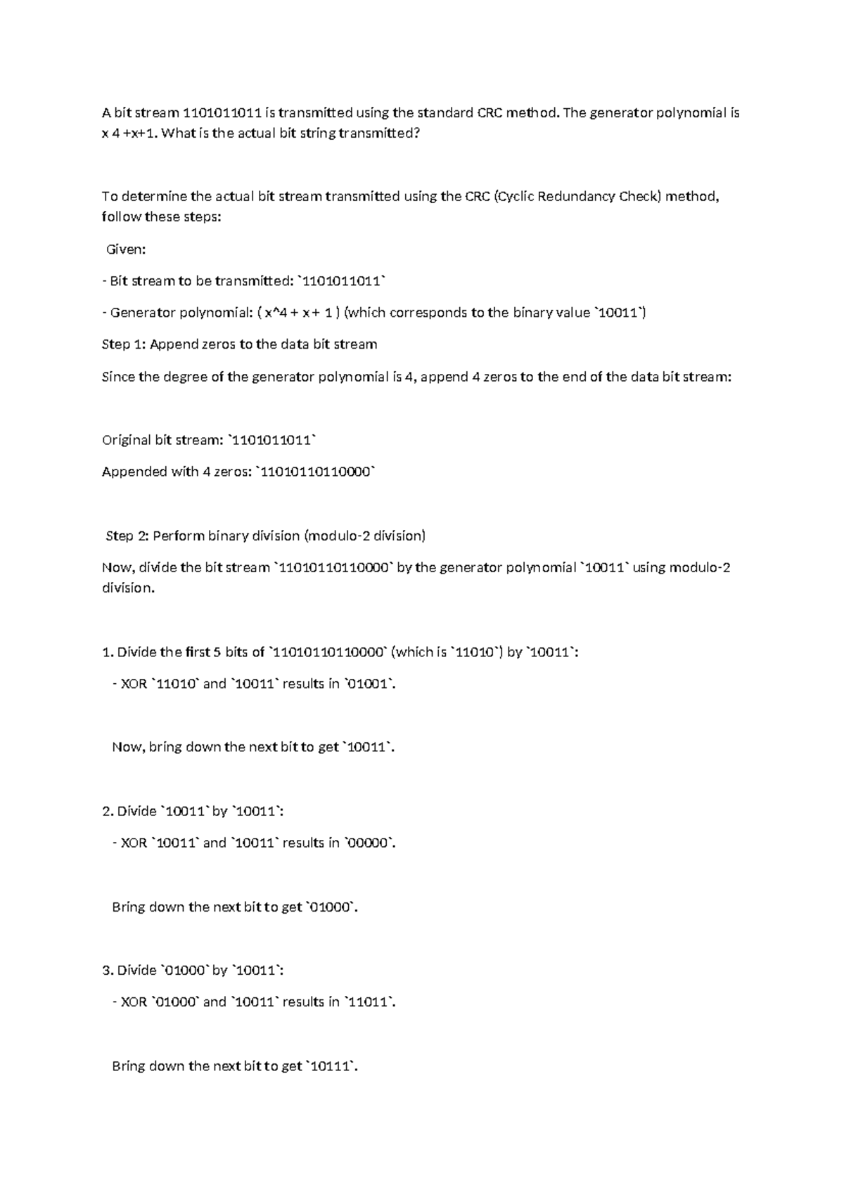 CRC Transmission and Error Detection (CS101 - Lesson Notes) - Studocu