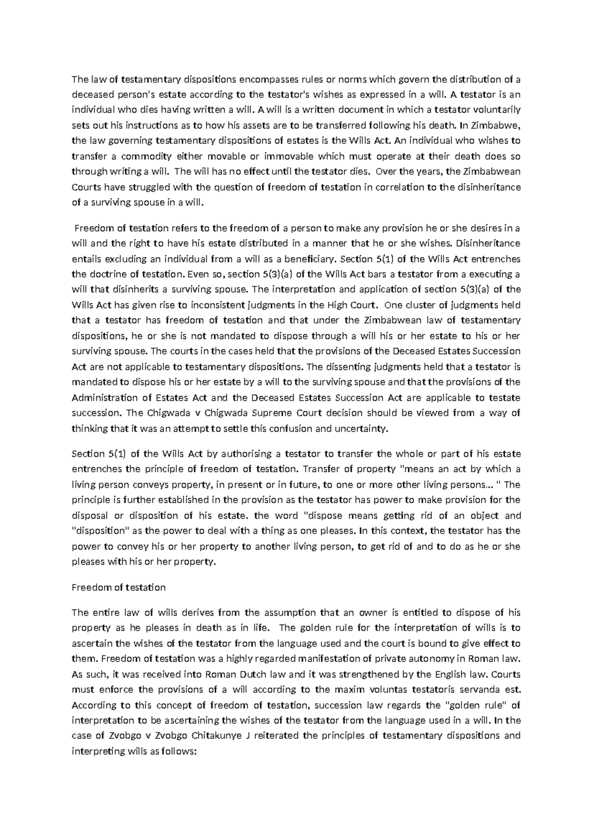 Freedom of Testation and Surviving Spouse Disinheritance: Zim Wills Act ...