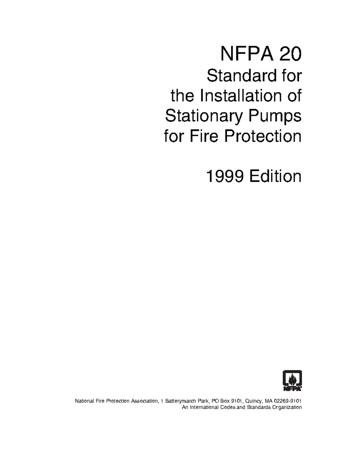 NFPA 20 Standard for Installation of Stationary Fire Protection Pumps ...