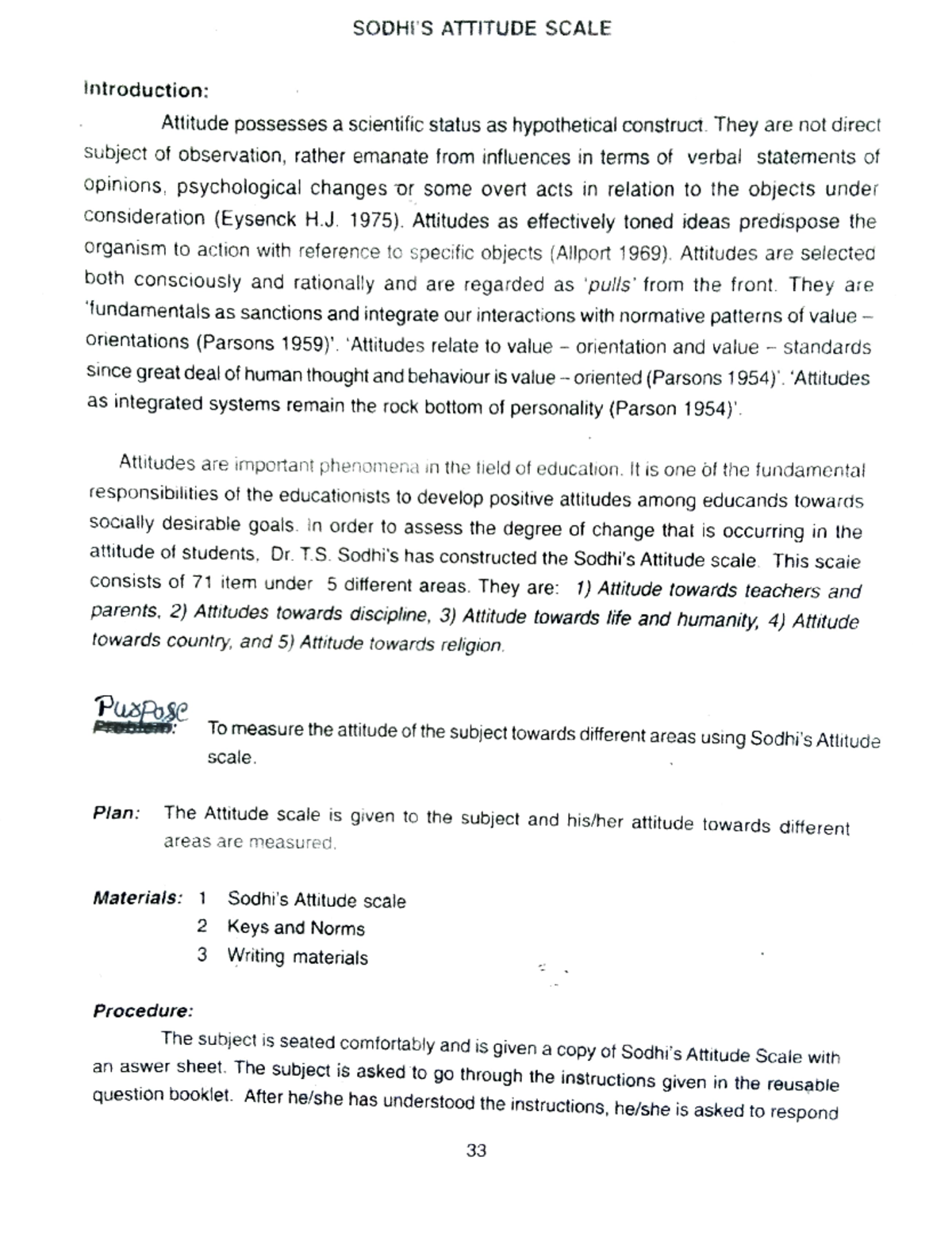 Sodhi's Attitude Scale - SODHI'S ATTITUDE SCALE Introduction: Attitude ...