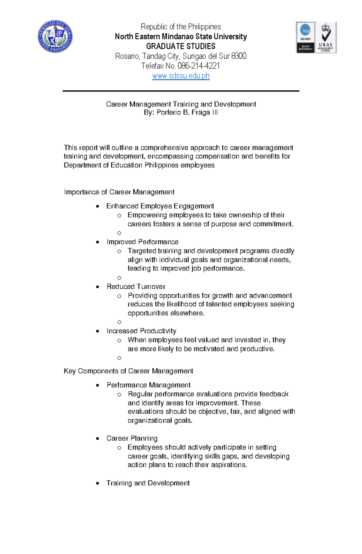 Career Management Training & Development Overview - GRS 101 - Studocu