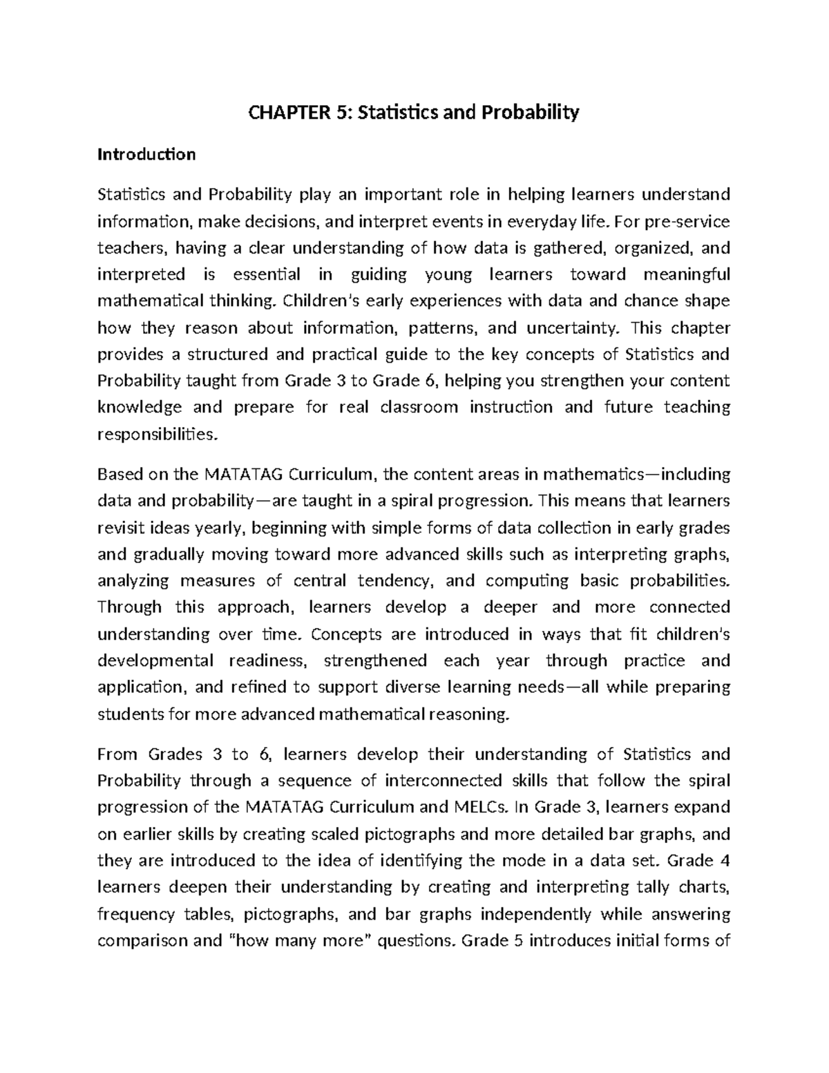 CHAPTER 5: Introduction to Statistics and Probability for Grades 3-6 ...