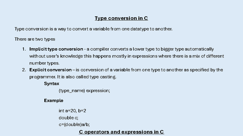 DCP 012 013 Type Conversion and Operators in C - Studocu
