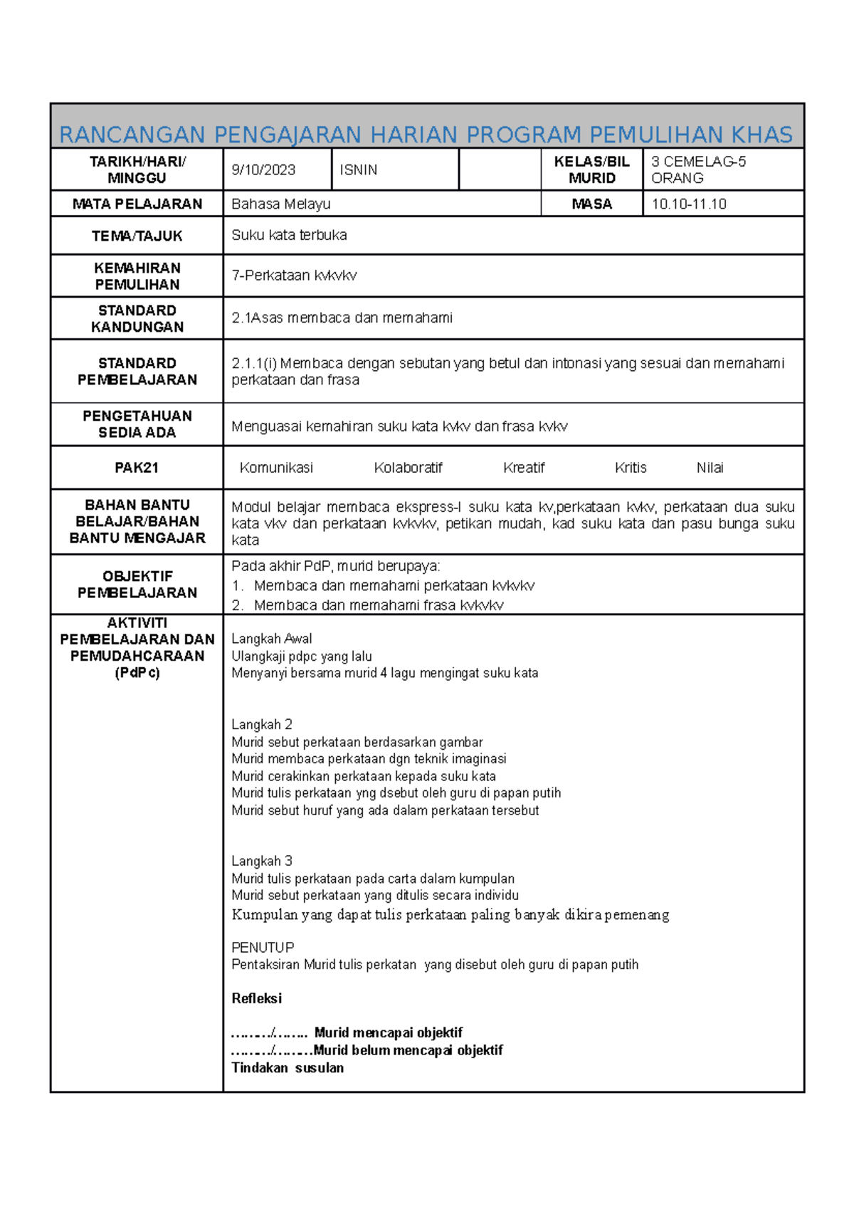 E RPH BM2A3A - CONTOH RPH - RANCANGAN PENGAJARAN HARIAN PROGRAM ...