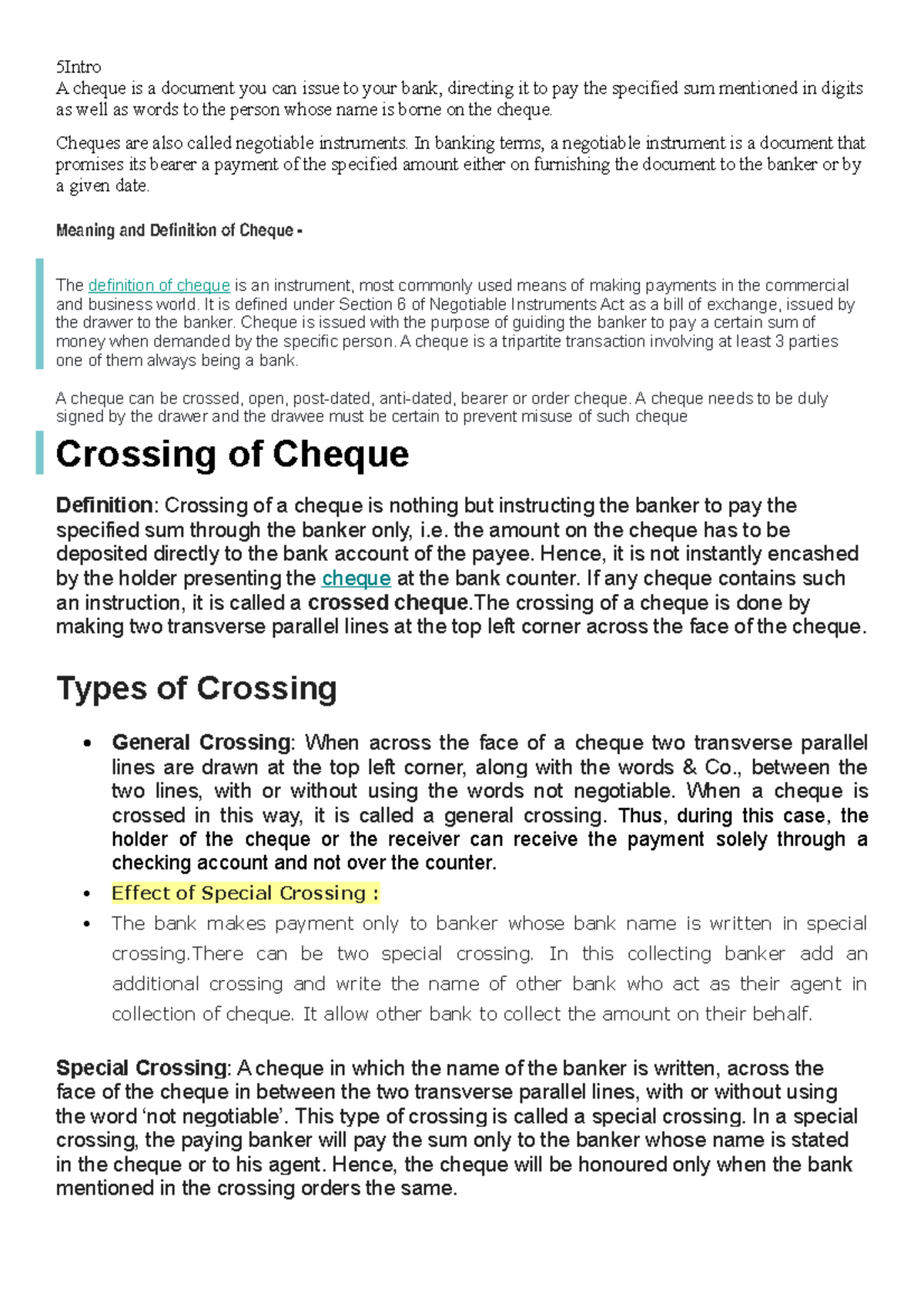 QS 4 Cheque: Understanding Types and Crossings of Cheques - Studocu