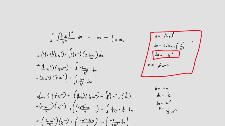integral u sub example - S (Inx) x3 dx uv Sudu (Inx)2 du 2. 1) S(1 ...