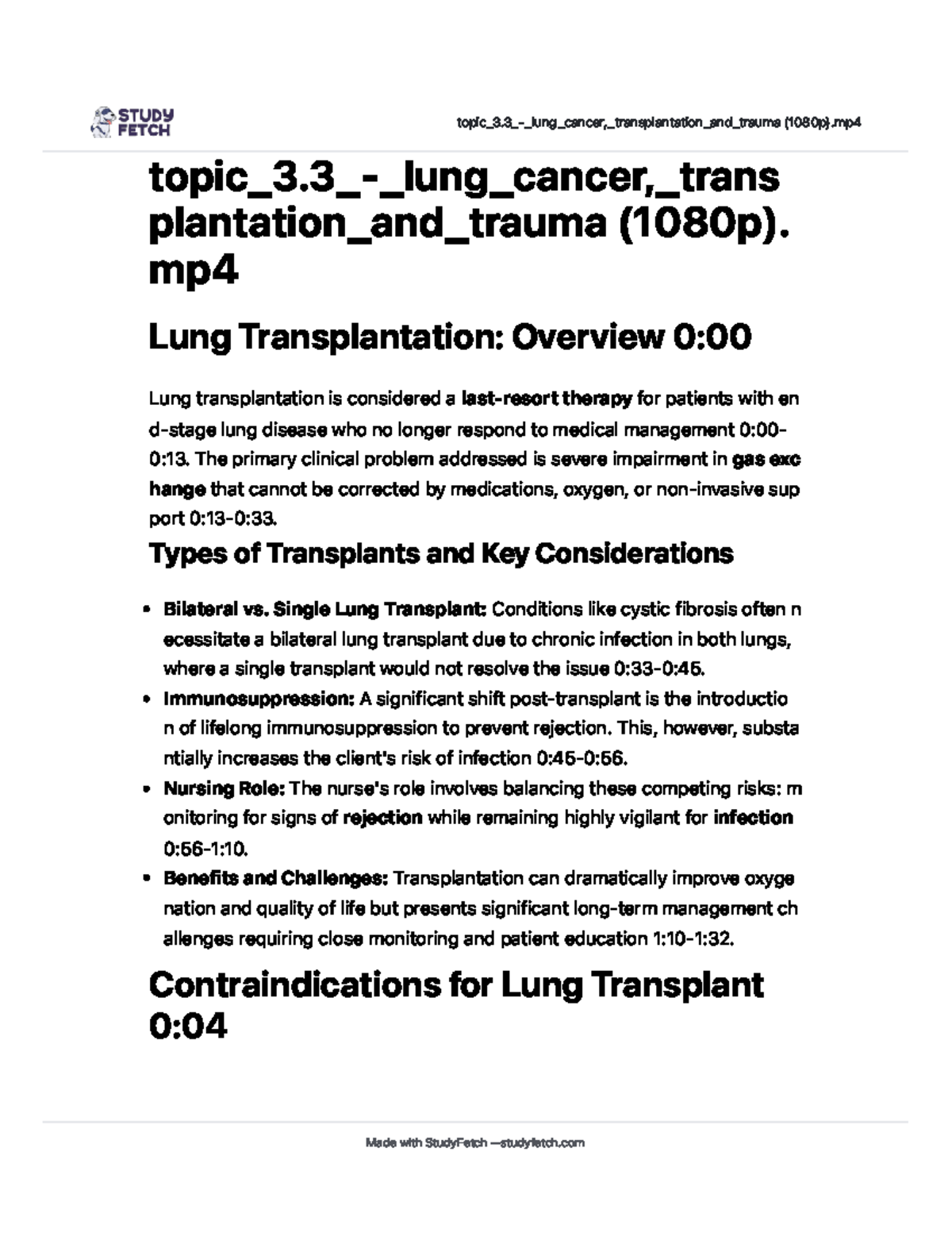Lung Cancer: Key Insights and Nursing Considerations (Topic 3.3) - Studocu