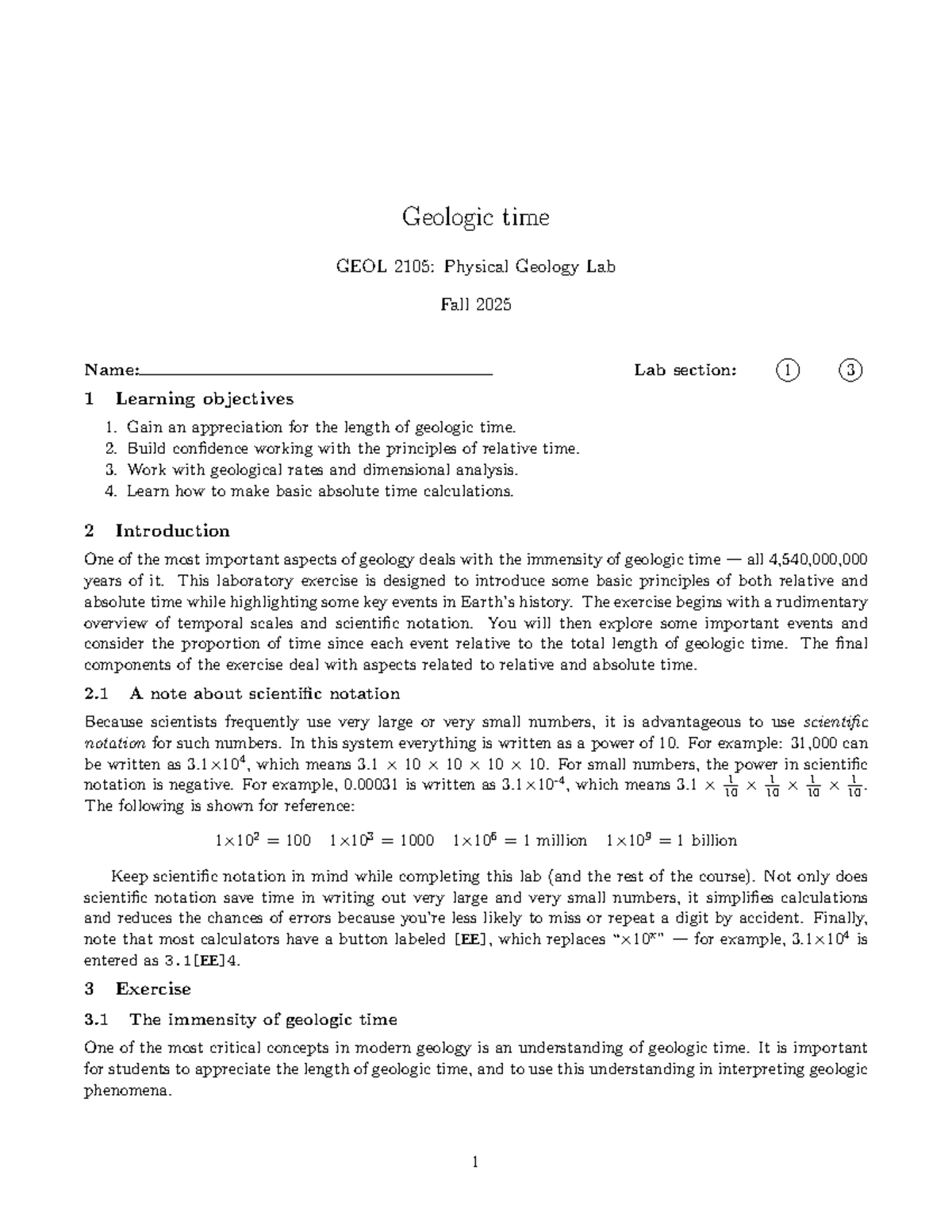 Geologic Time Analysis: GEOL 2105 Physical Geology Lab Report - Studocu