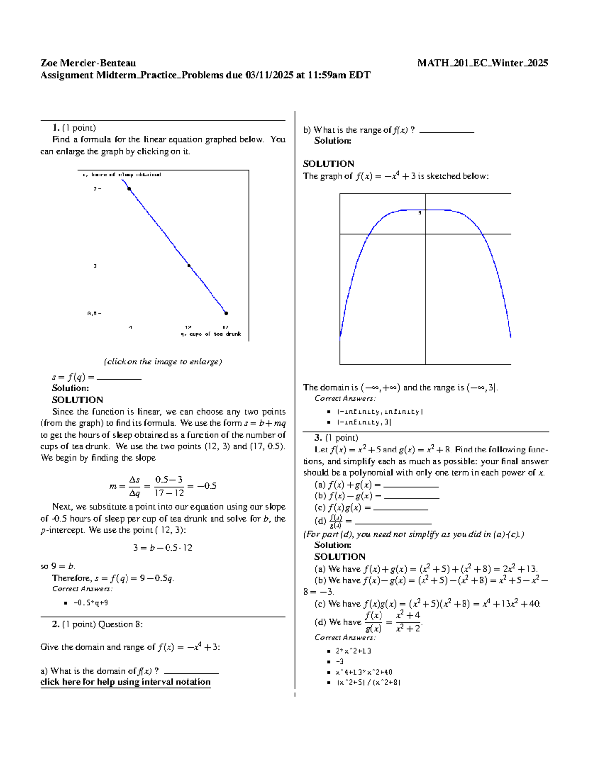 MATH 201 EC Winter 2025 Midterm Practice Problems and Solutions - Studocu