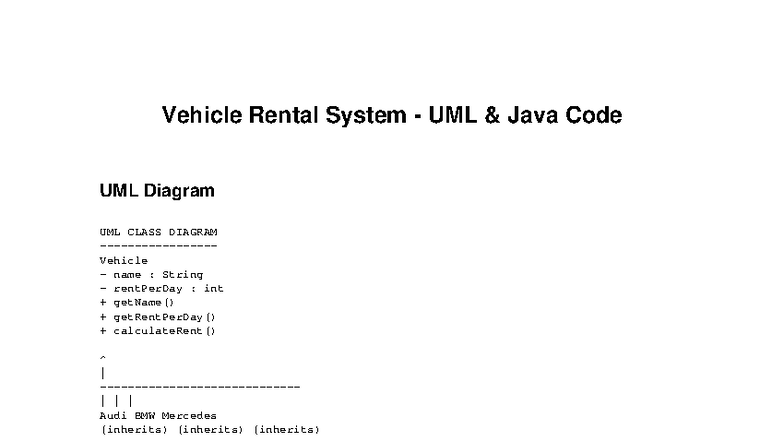Vehicle Rental System - UML Class Diagram & Java Code - Studocu