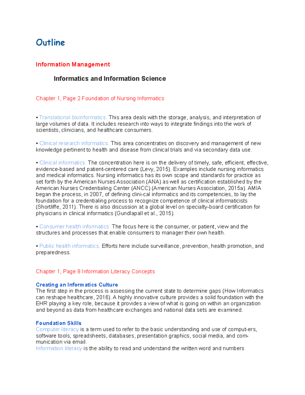 Nursing Informatics study guide - Outline Information Management ...