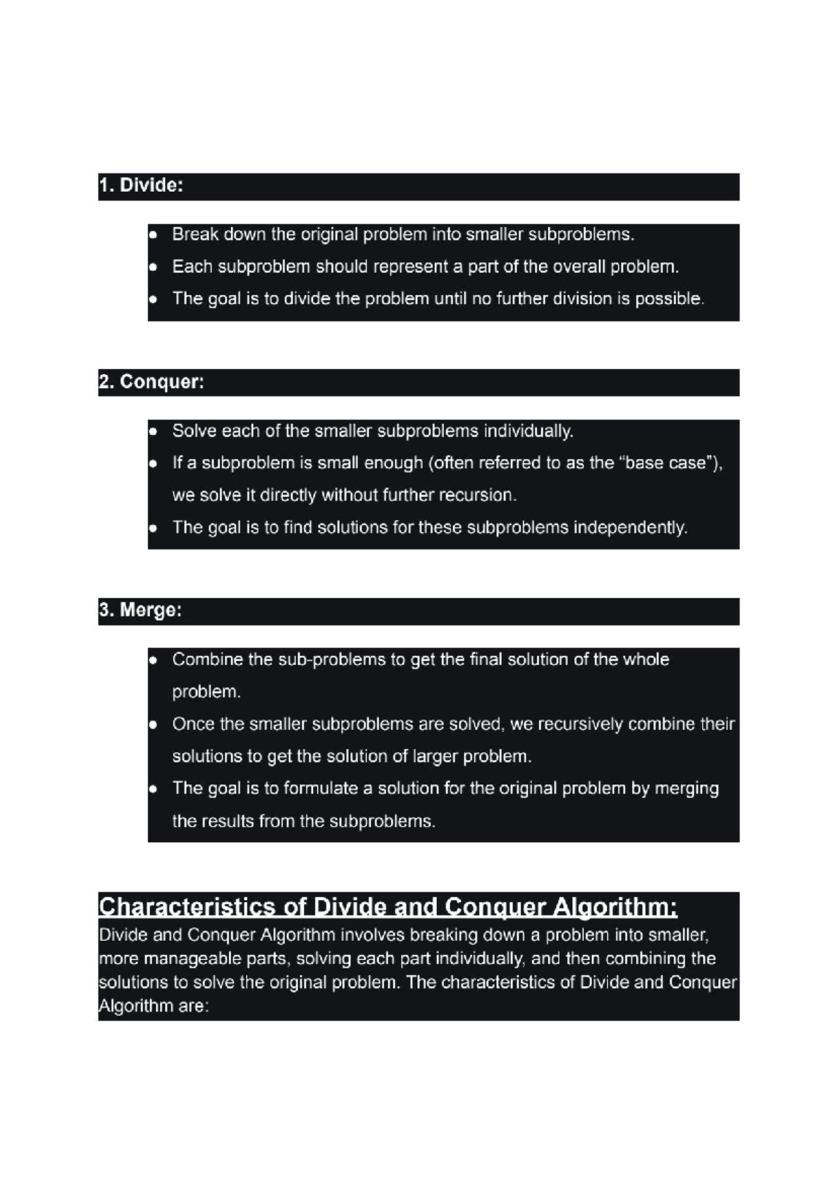 Divide and Conquer: Algorithm Analysis and Characteristics - Studocu
