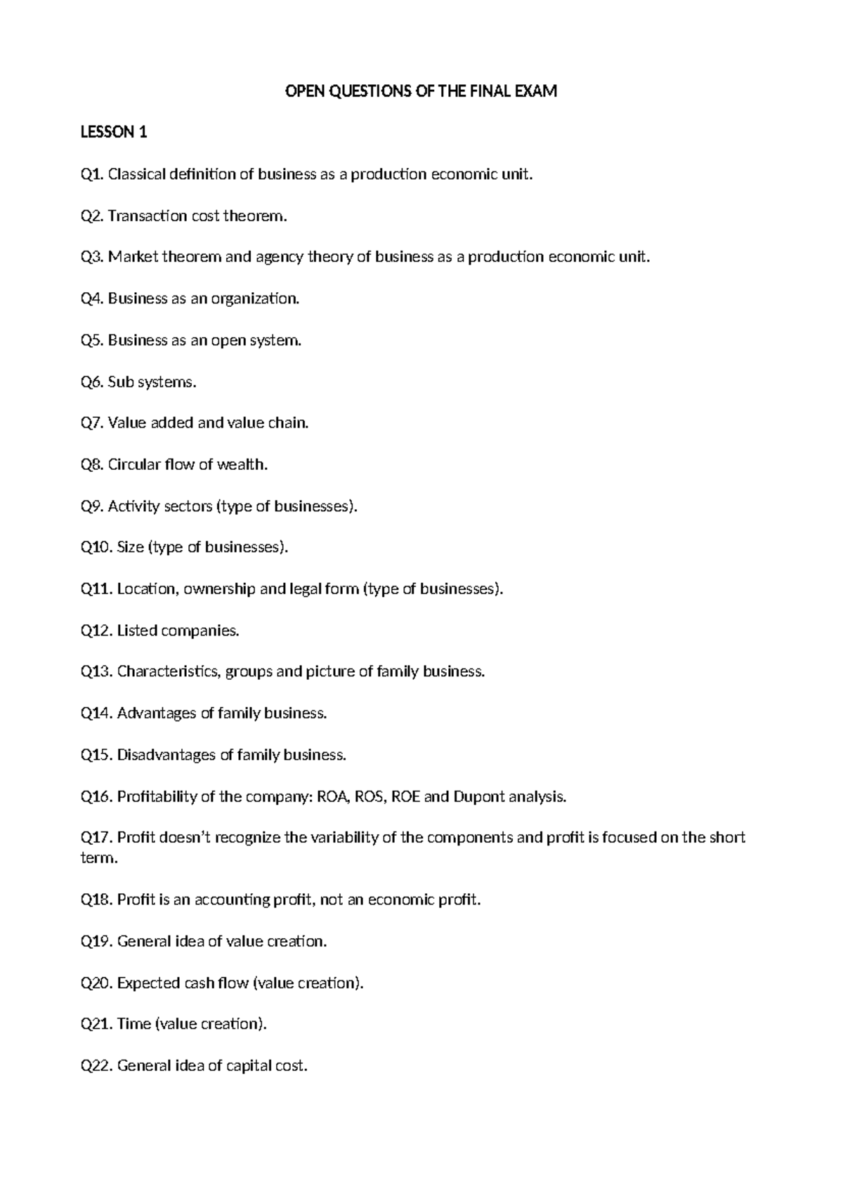 Final Exam Questions: Lesson 1 - Corporate Economics - Studocu