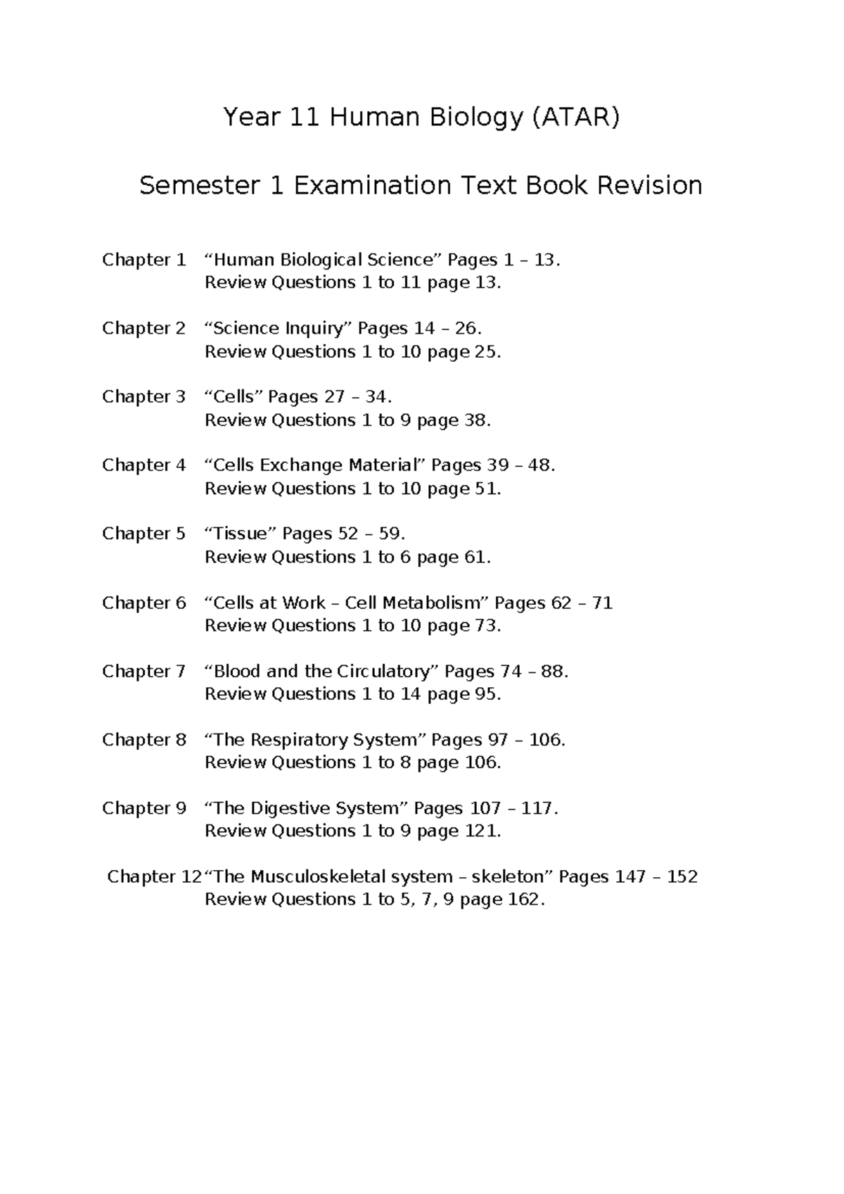 Year 11 Human Biology (ATAR) Sem 1 Exam Revision Guide - Studocu