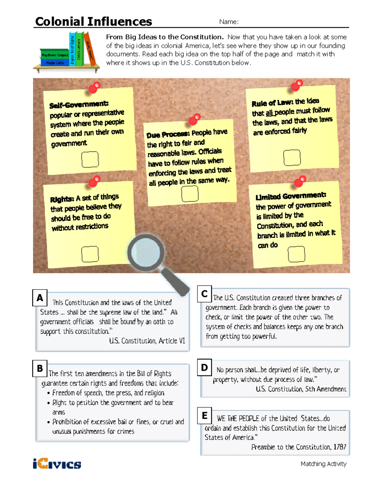 Jillian Elting - Colonial Influences Matching Activity fillable ...
