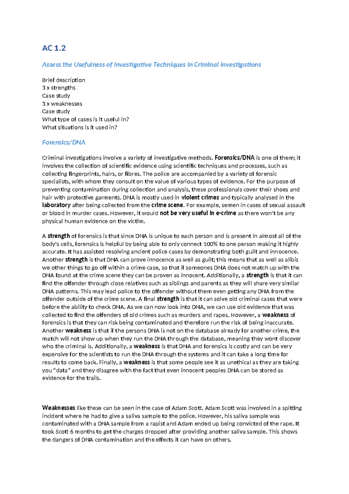 AC 1: Evaluating Forensic Techniques and Eyewitness Testimonies in ...