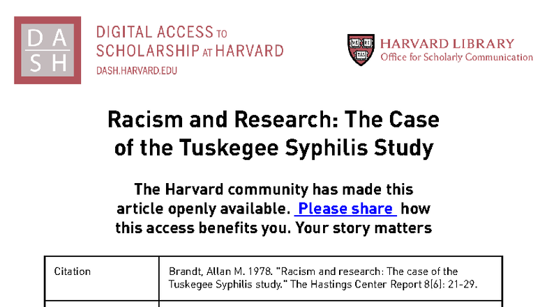 Racism and Ethics in the Tuskegee Syphilis Study: A Critical Analysis ...