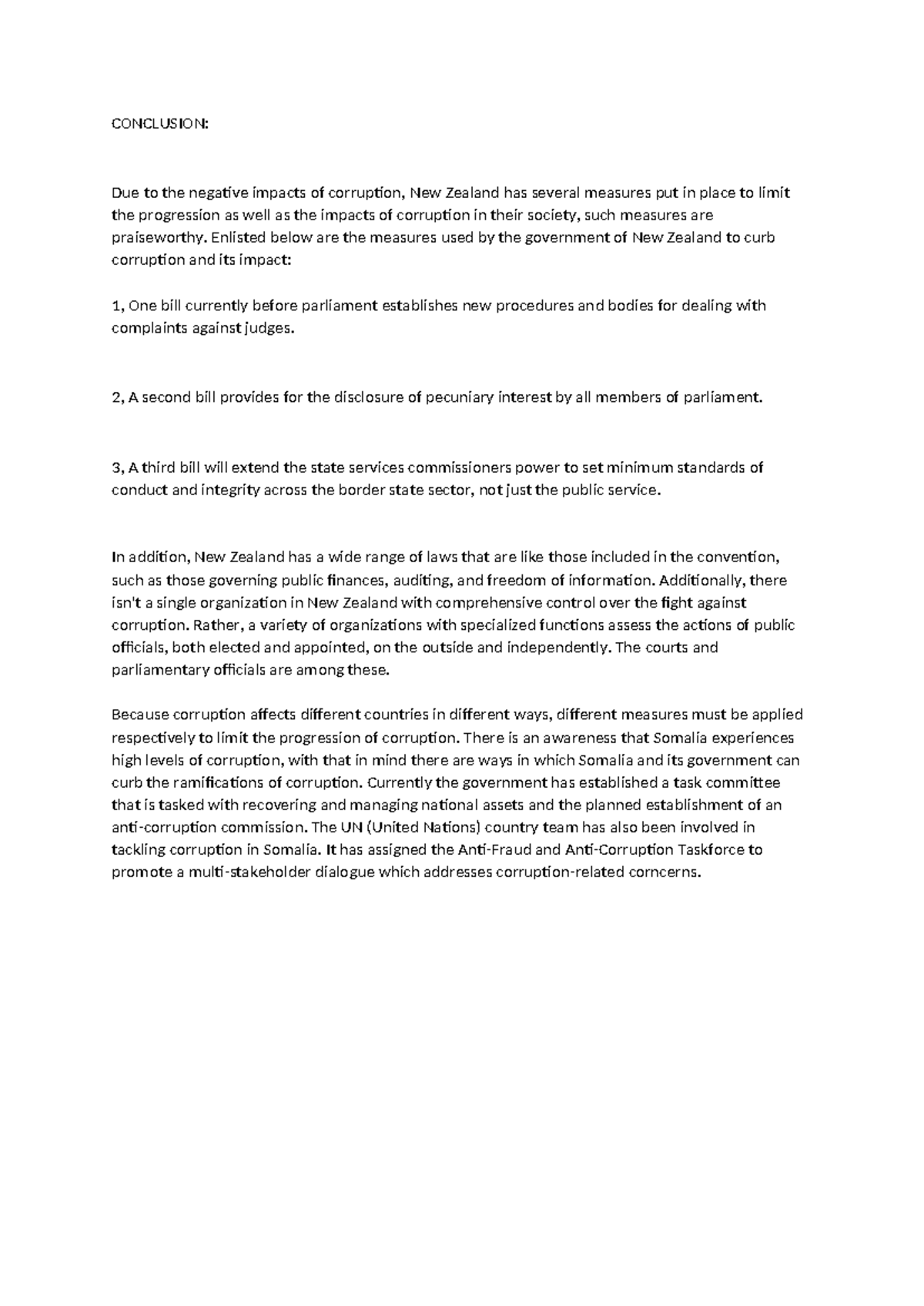 Conclusion - CONCLUSION: Due to the negative impacts of corruption, New ...