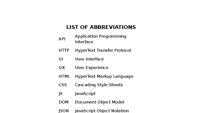 Abbreviations List for API and Web Development Terms - Studocu