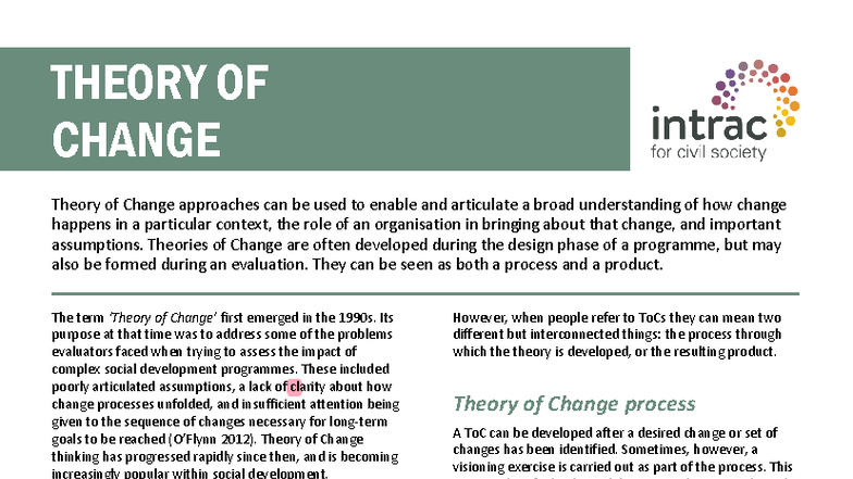 Theory of Change: Understanding Change Processes - INTRAC 2024 - Studocu