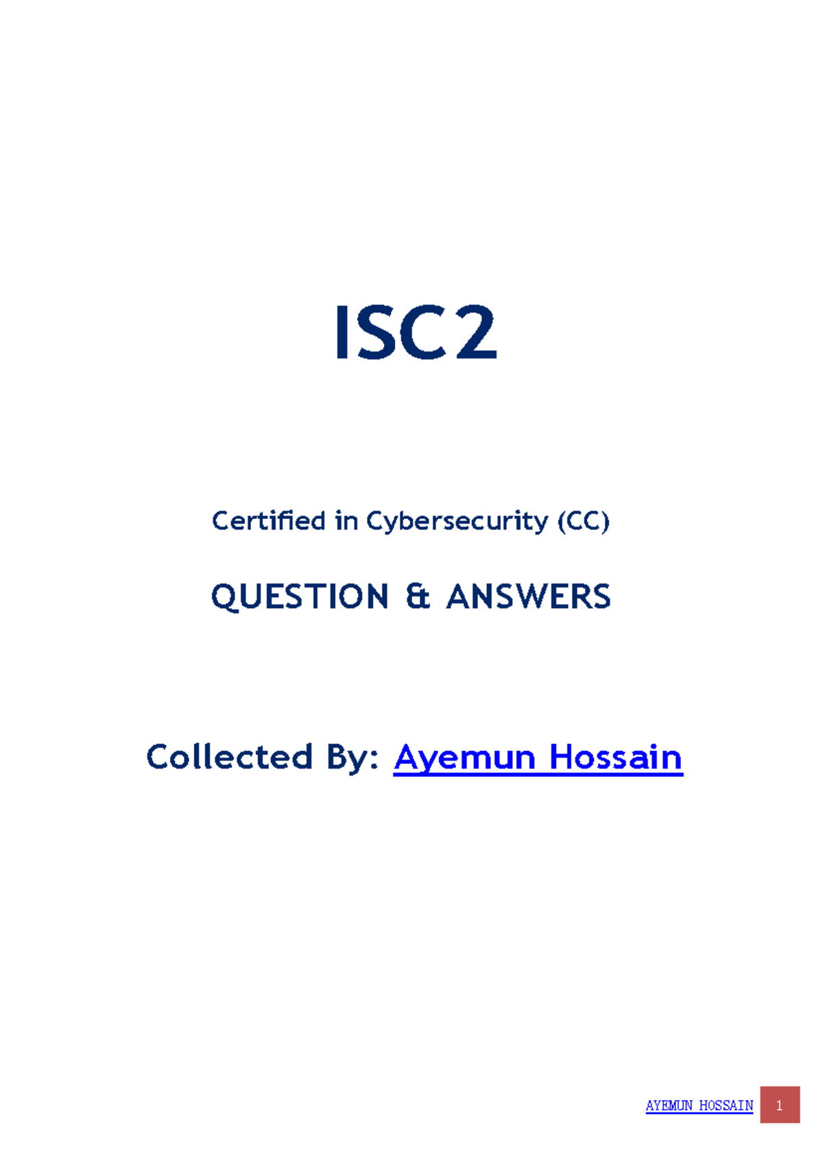 **ISC2 CC Final Exam Q&A Compendium by Ayemun Hossain** - Studocu