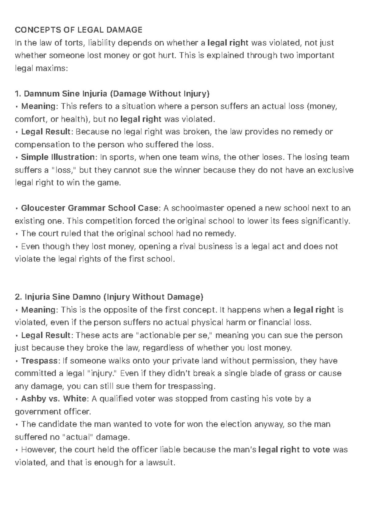 Legal Damage Concepts in Tort Law: Key Maxims Explained - Studocu