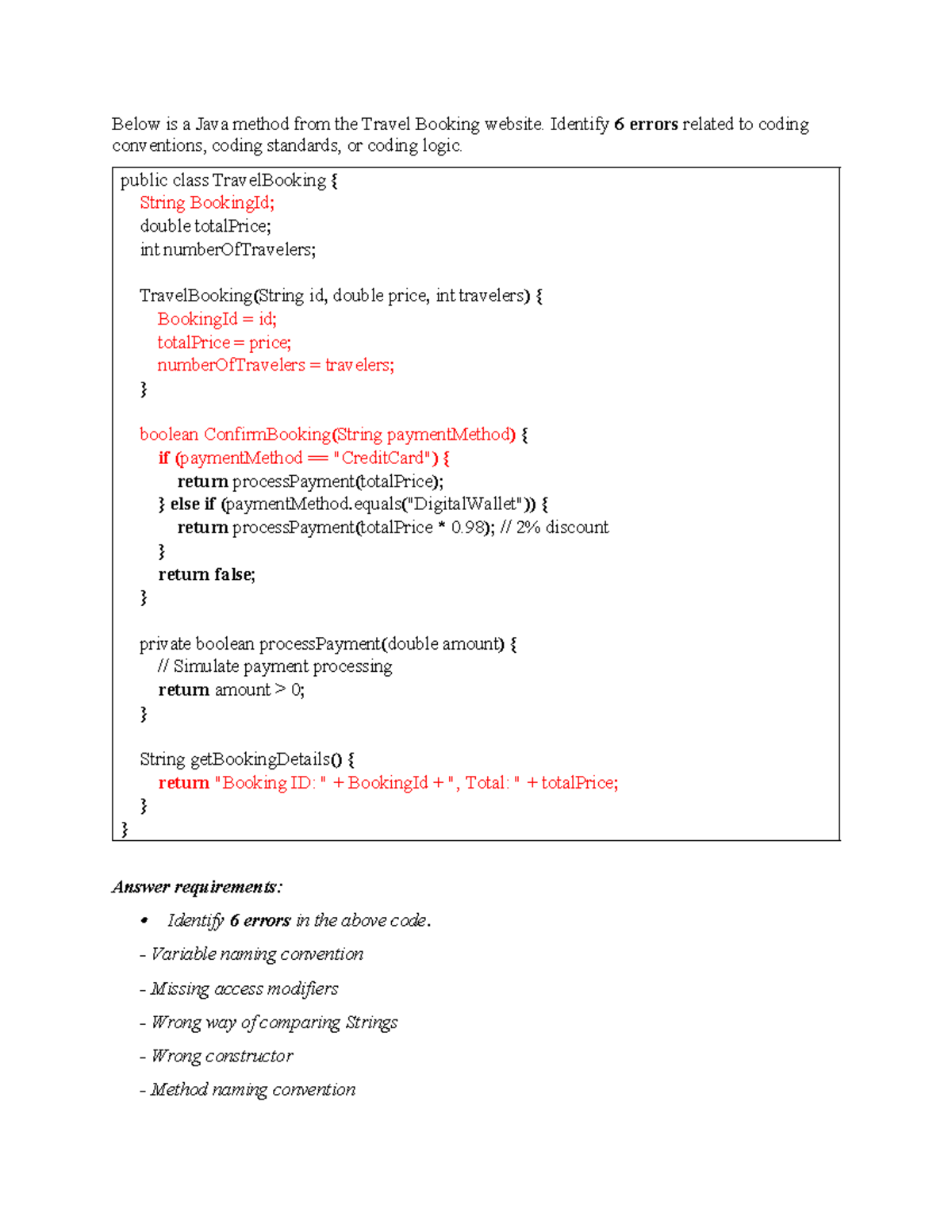 PECO 101: Code Review - Identifying Errors in Java Method - Studocu