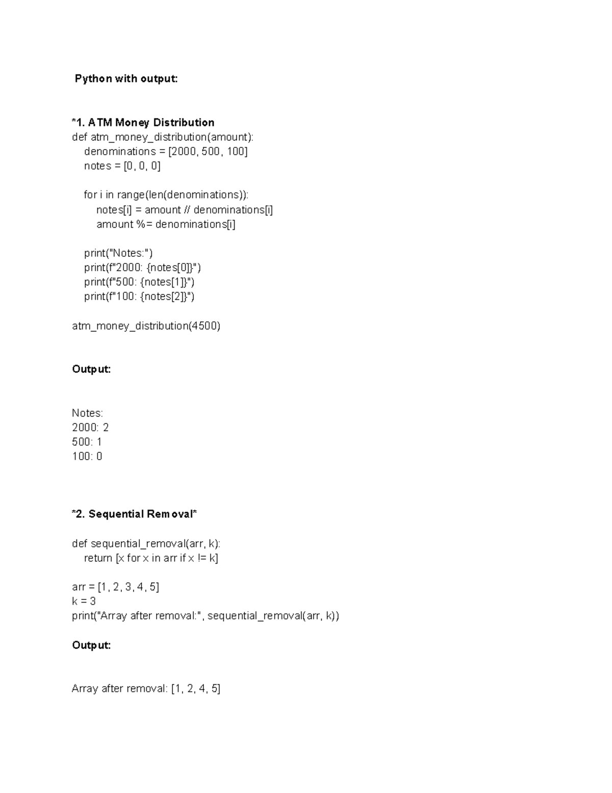 Python Practical Work: ATM Money Distribution & More - Studocu