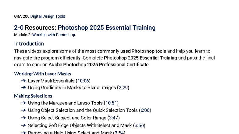 GRA 200 Digital Design Tools: Photoshop 2025 Training Module 2 - Studocu
