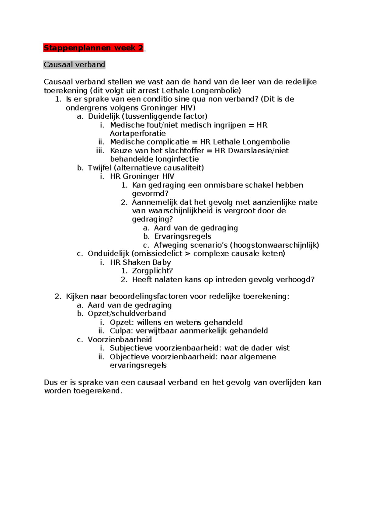 Stappenplannen Week 2: Causaal Verband en Toerekening - Studeersnel