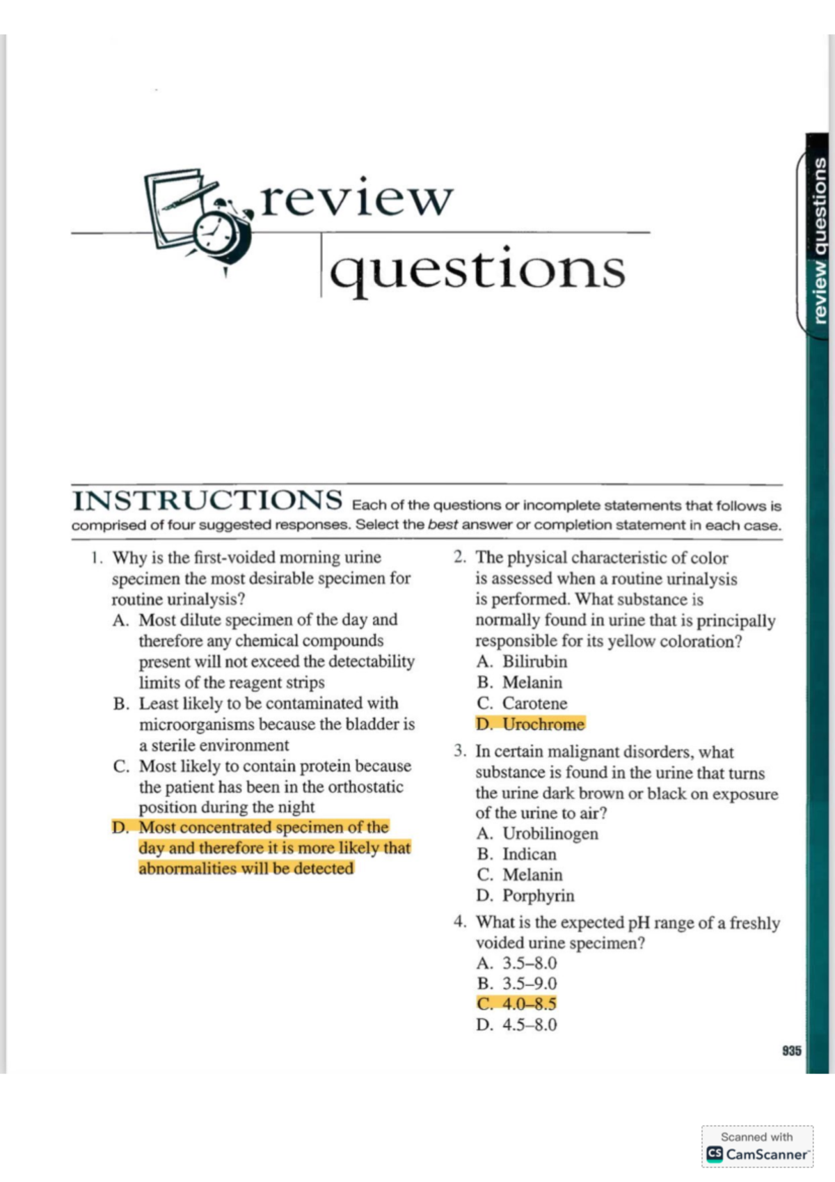 AUBF Review Questions: Urinalysis and Body Fluids Study Guide - Studocu