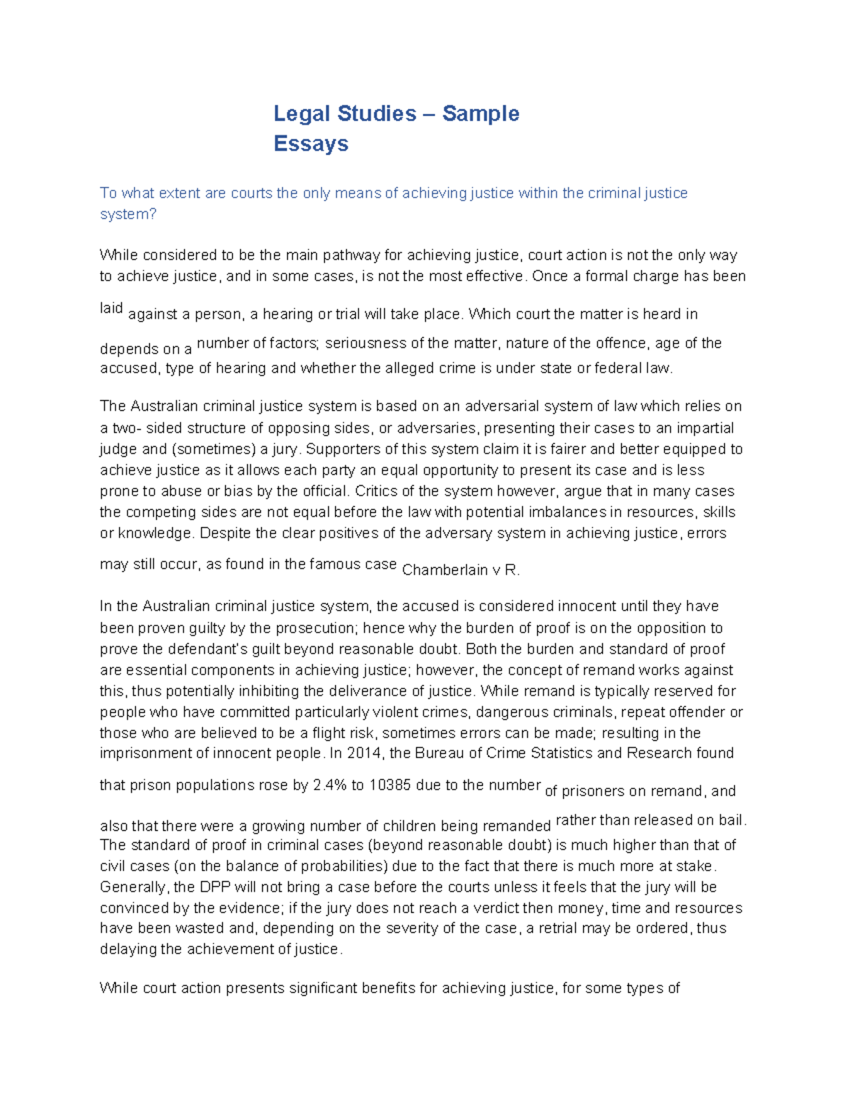 Legal Studies HSC Sample Essays: Achieving Justice in the Criminal ...
