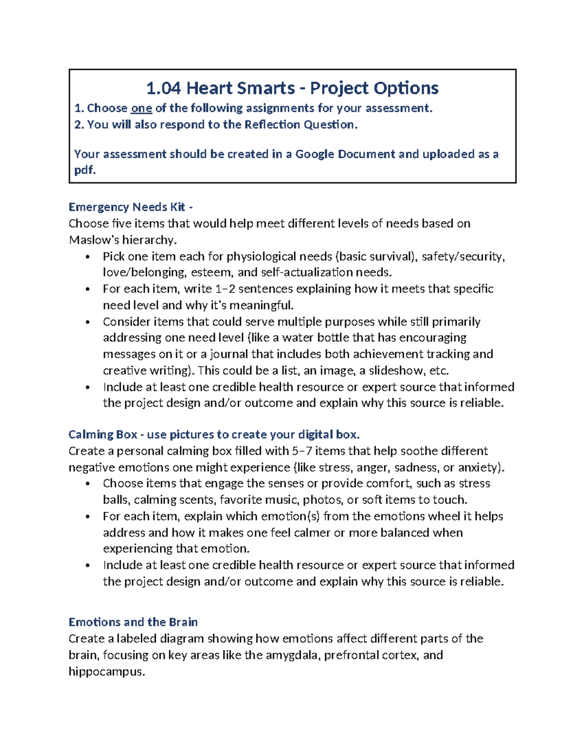 Heart Smarts Project Options - ASSIGNMENT 1.04 - Studocu