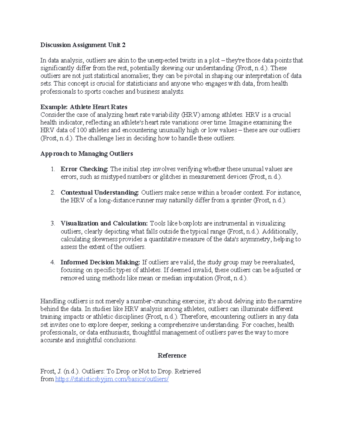 MATH 1280: Discussion Assignment on Managing Outliers in Data Analysis ...