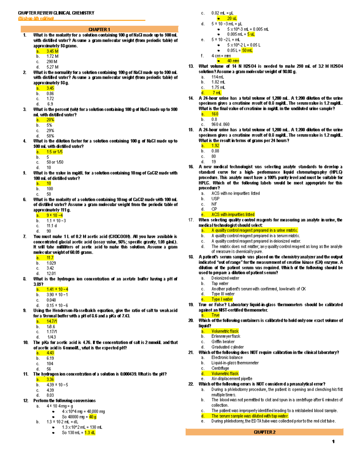 Bishop 8th Edition Clinical Chemistry Study Guide Answer Key - Studocu