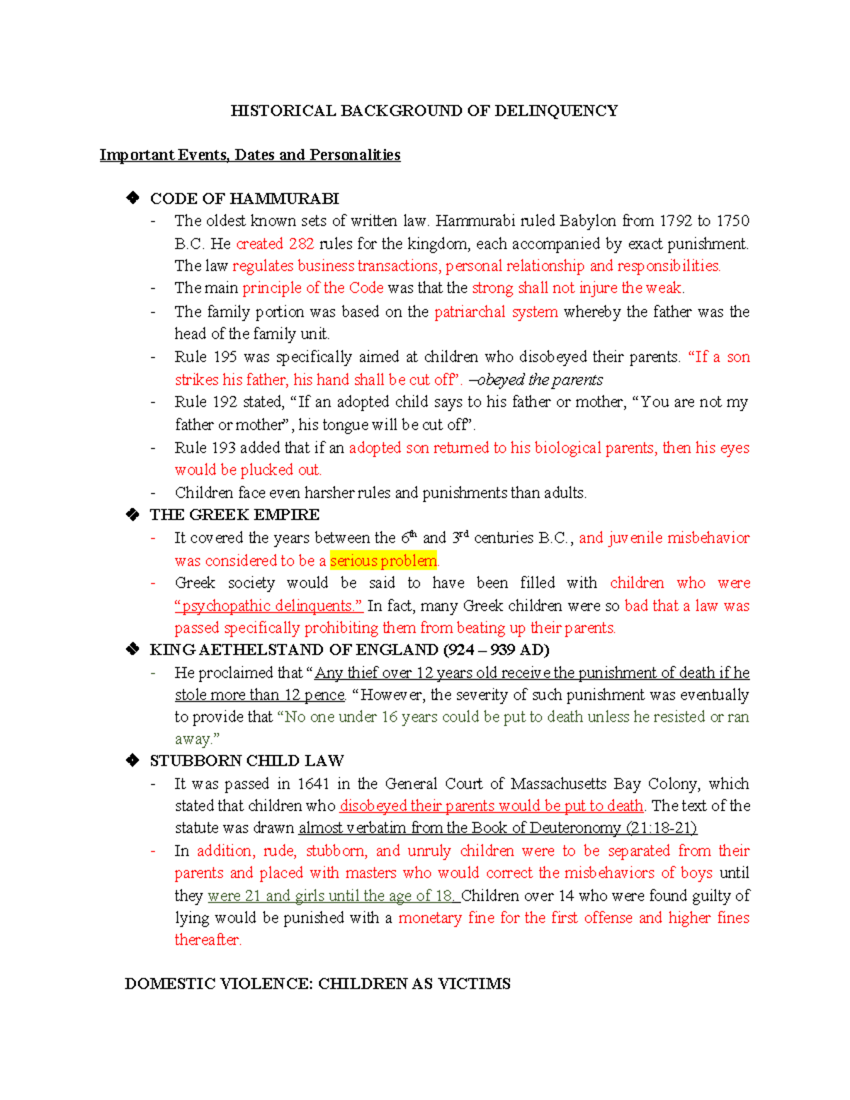 Historical Background OF Delinquency - HISTORICAL BACKGROUND OF ...