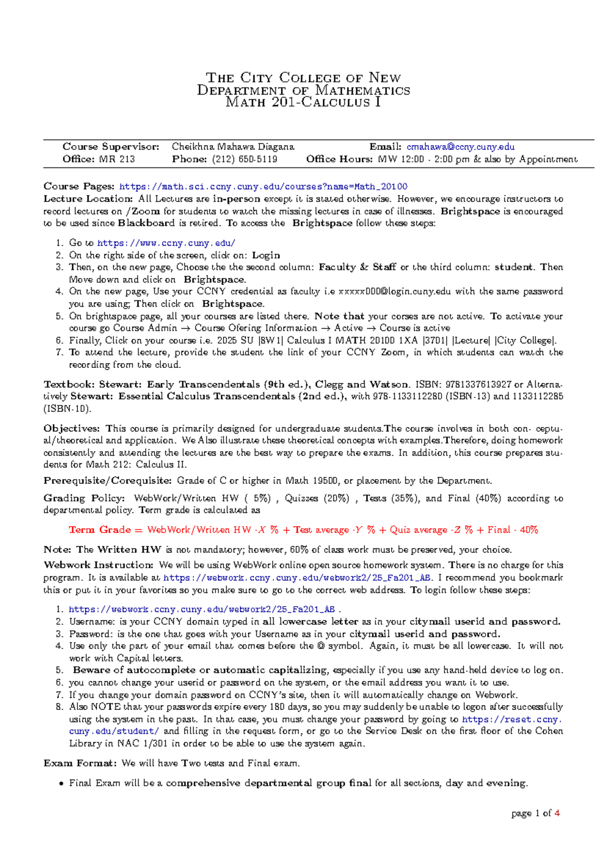 Syllabus for Math 201: Calculus I - Fall 2024 - Studocu