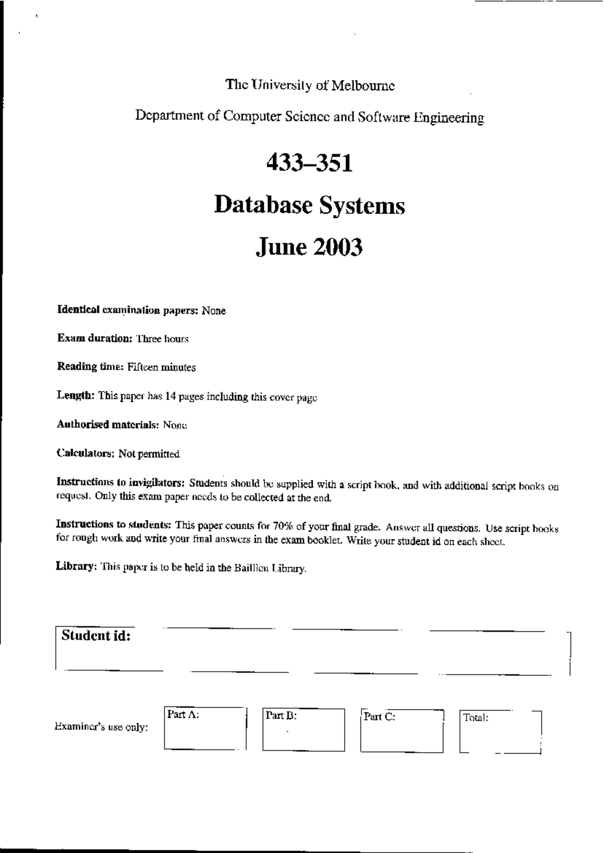 INFO2000 3 Sample EXAM1 - The University of Melbourne Department of ...