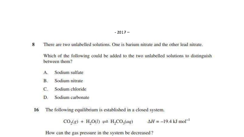 Equilibrium Acid Reactions HSC Questions 2017-2018 - Studocu