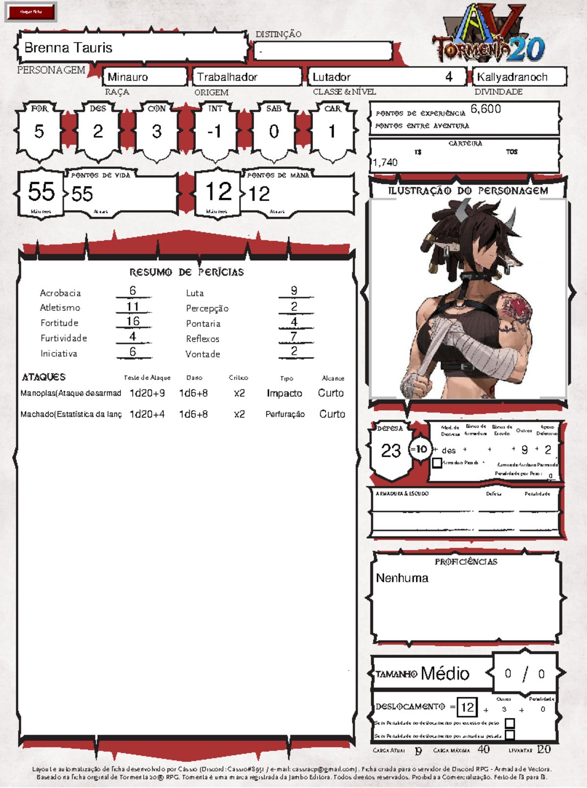 Ficha de Personagem: Brenna Tauris - Tormenta RPG (RPG Armada) - Studocu