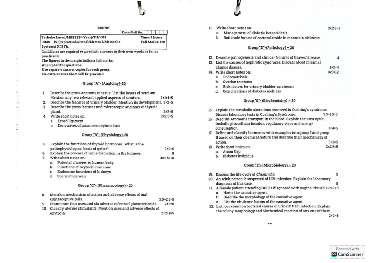 RER - Second Year Medicine Anatomy Exam Paper (IBMS IV) - Studocu
