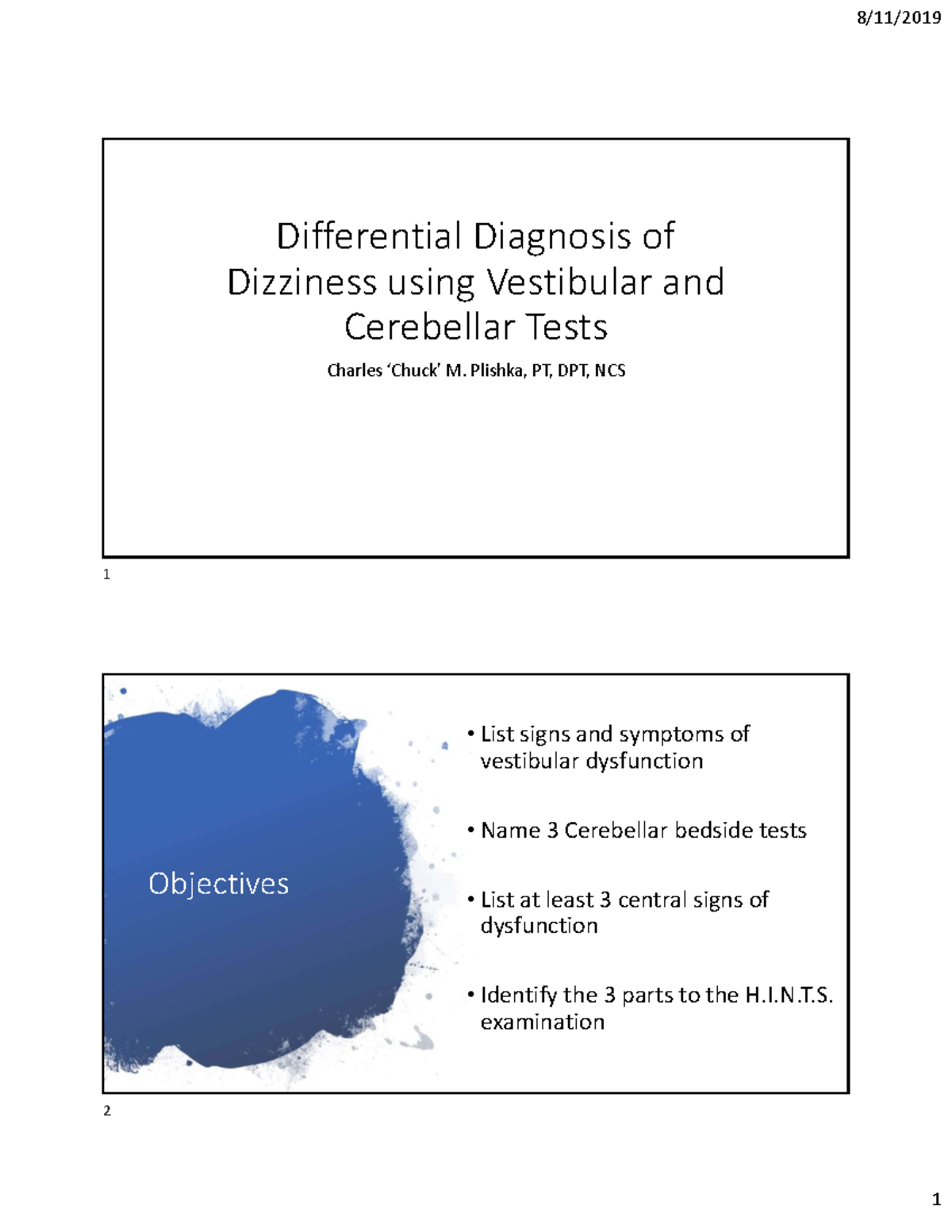 Differential Diagnosis of Dizziness: Vestibular & Cerebellar Tests ...
