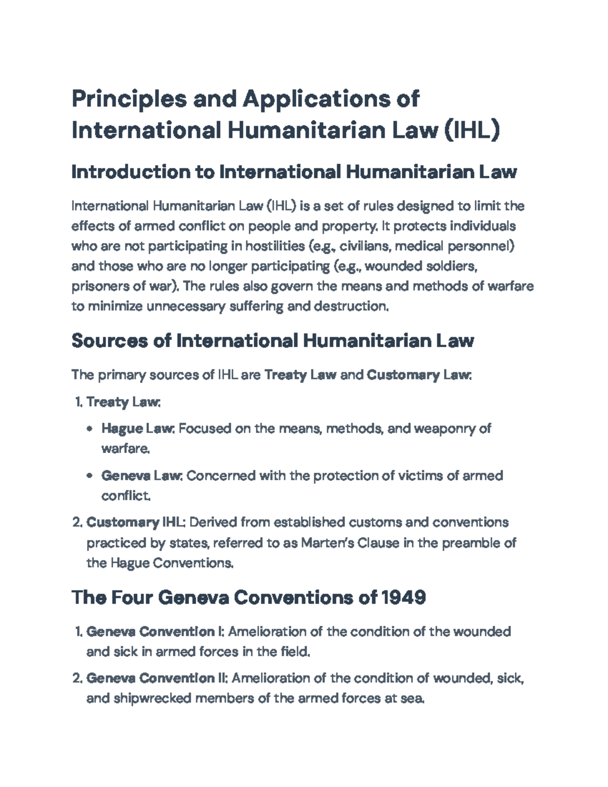 International Humanitarian Law Overview and Key Principles (IHL ...