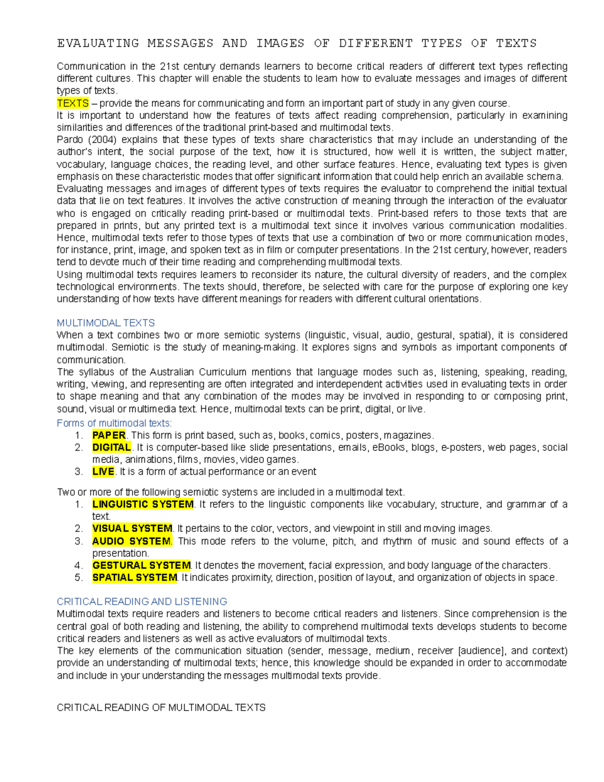 ENG 3A Chapter 5: Evaluating Messages & Images in Multimodal Texts - Studocu